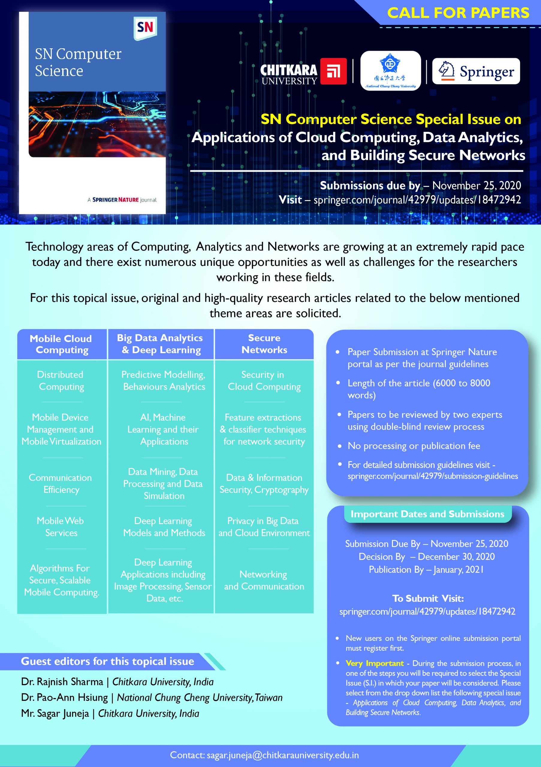 Call for papers; Special issue of springer nature computer science